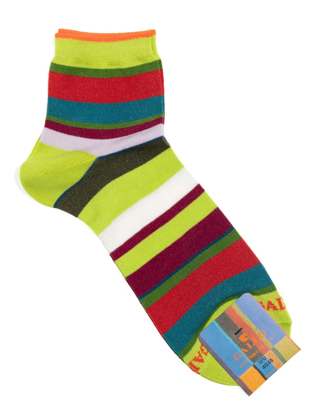 Calzino Corto Uomo Gallo in Filo di Scozia Fantasia Righe Multicolor ...